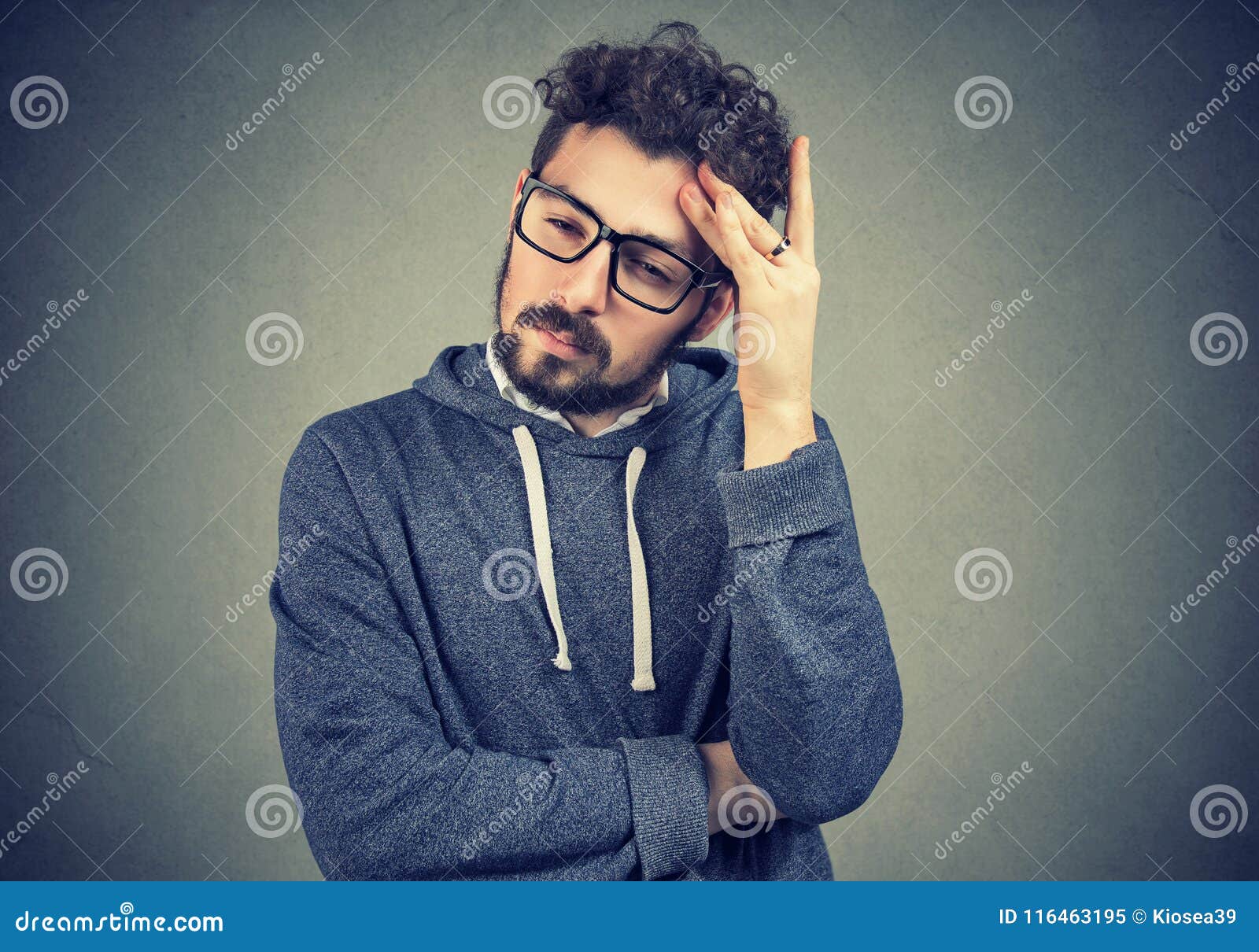 Sad Preoccupied Man Looking Down Stock Image - Image of contemplation ...