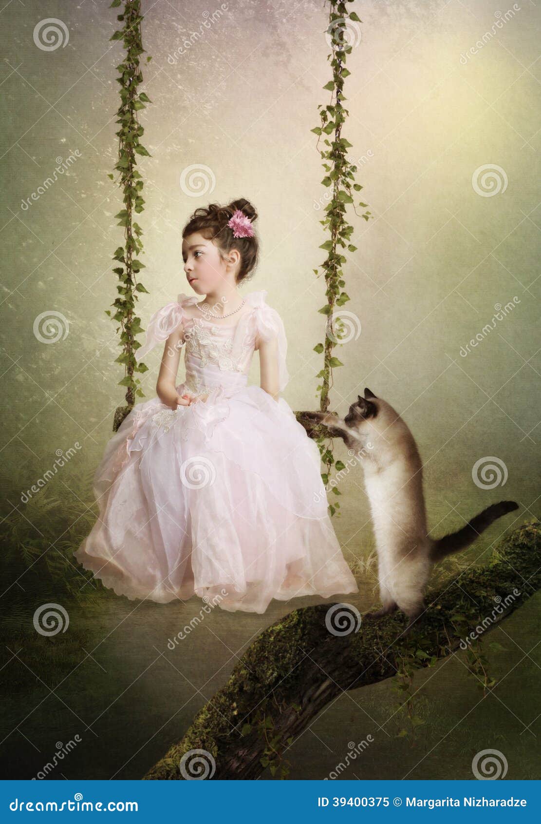 Sad princess and cat stock illustration. Illustration of pink - 39400375