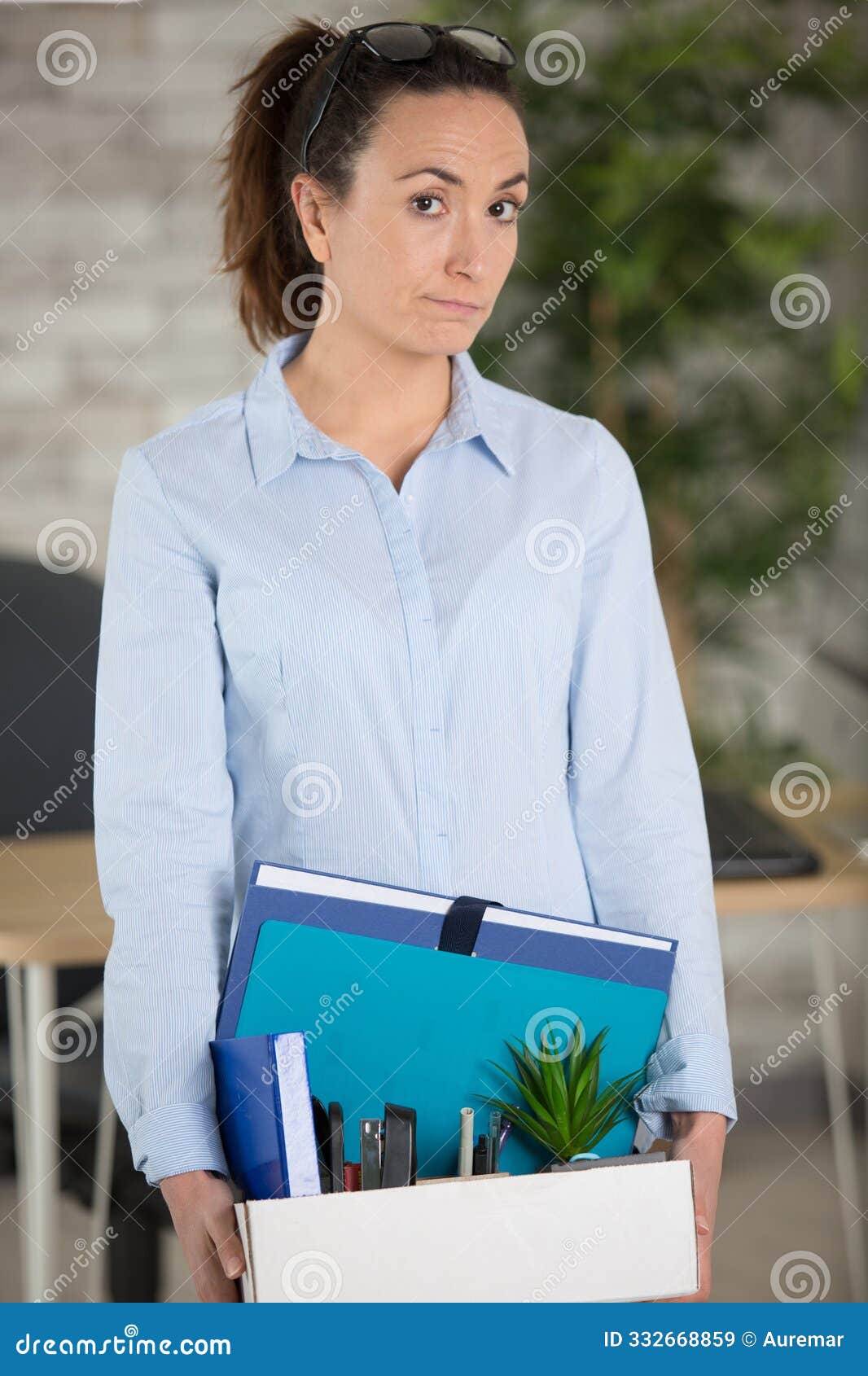 Sad Quiet Woman with Box Full Personal Items Stock Image - Image of ...