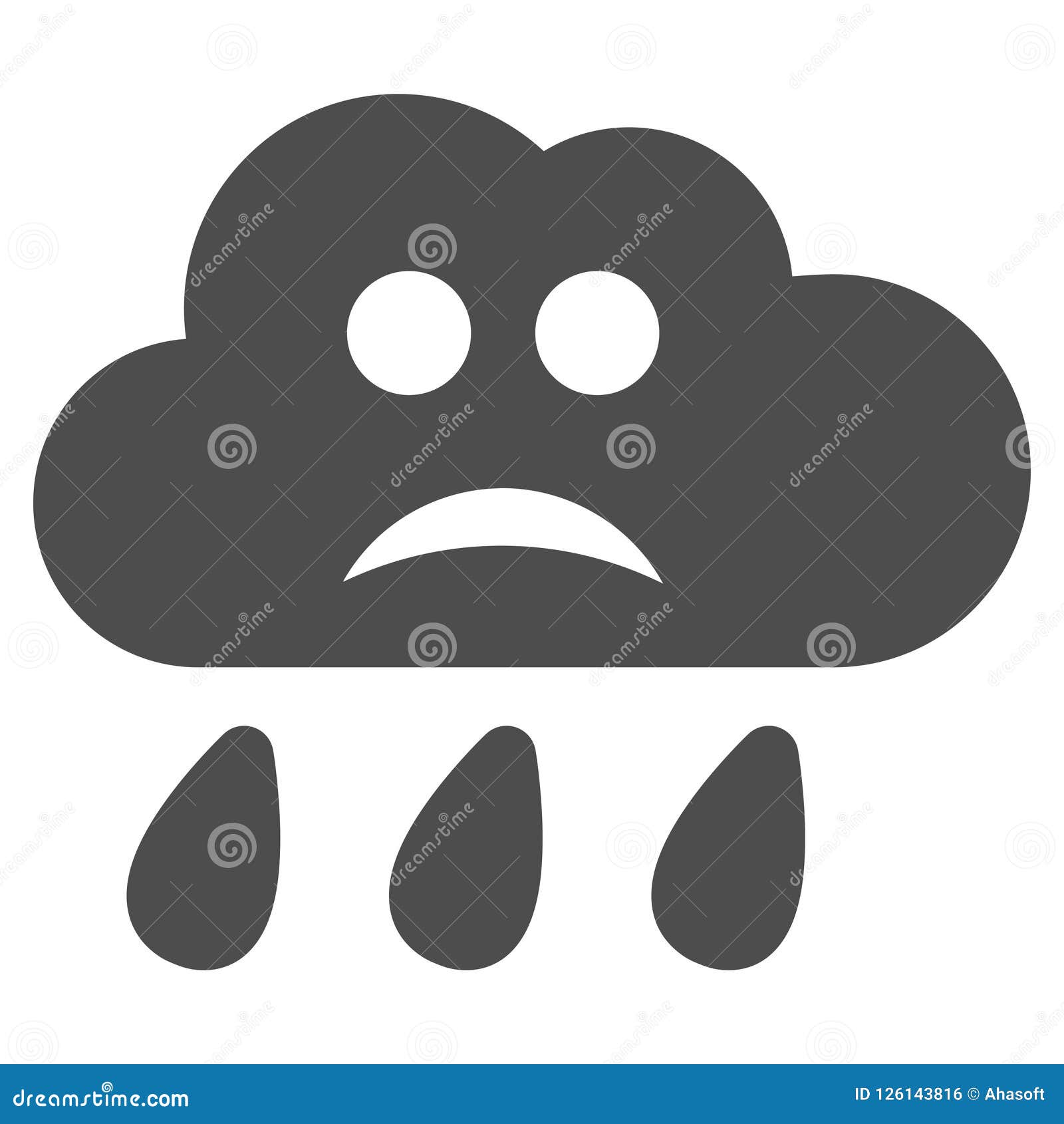 Sad Rain Cloud Flat Icon stock vector. Illustration of mourning - 126143816