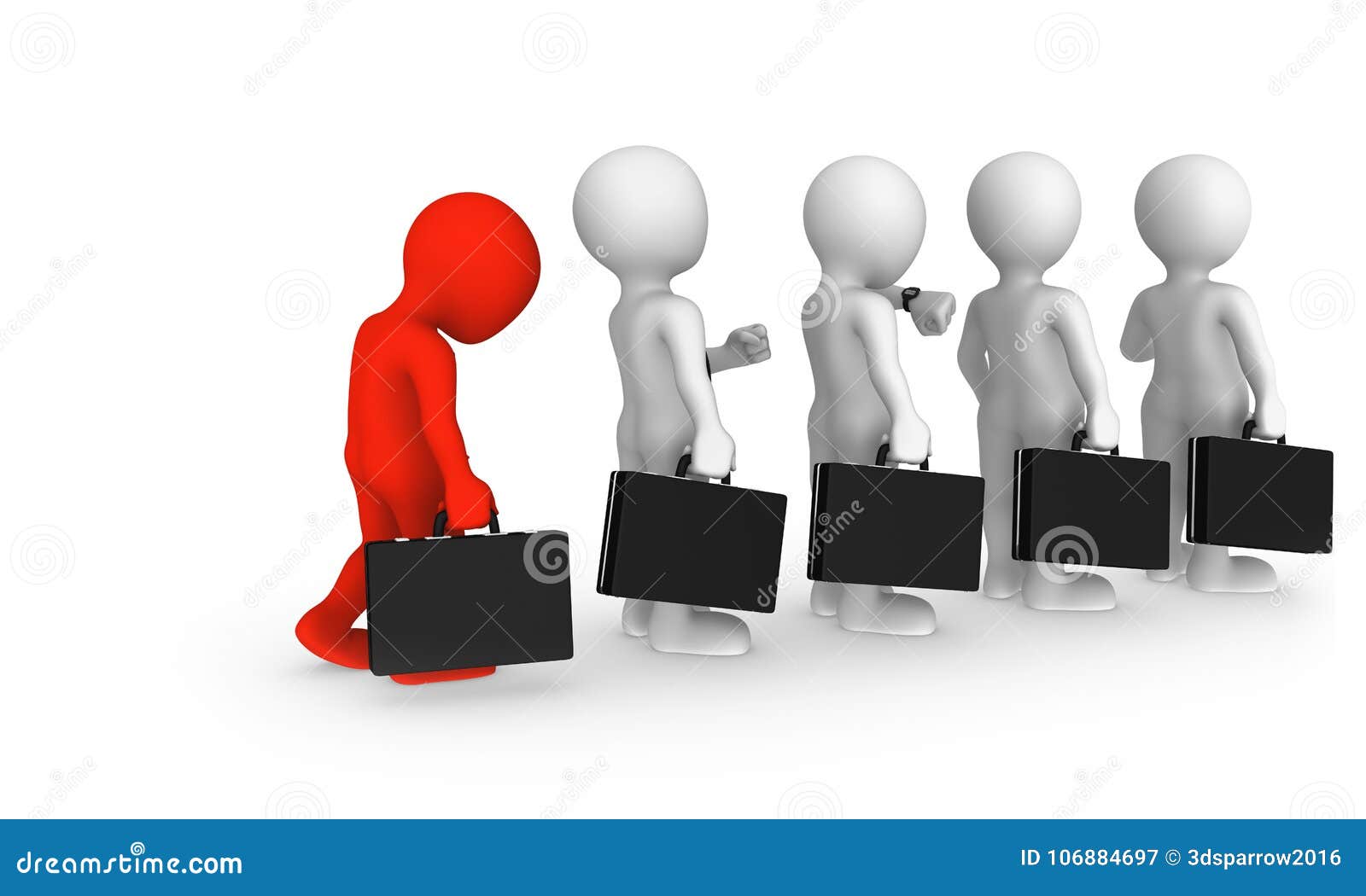 The Sad Red Businessman Stands in a Queue. Stock Illustration ...