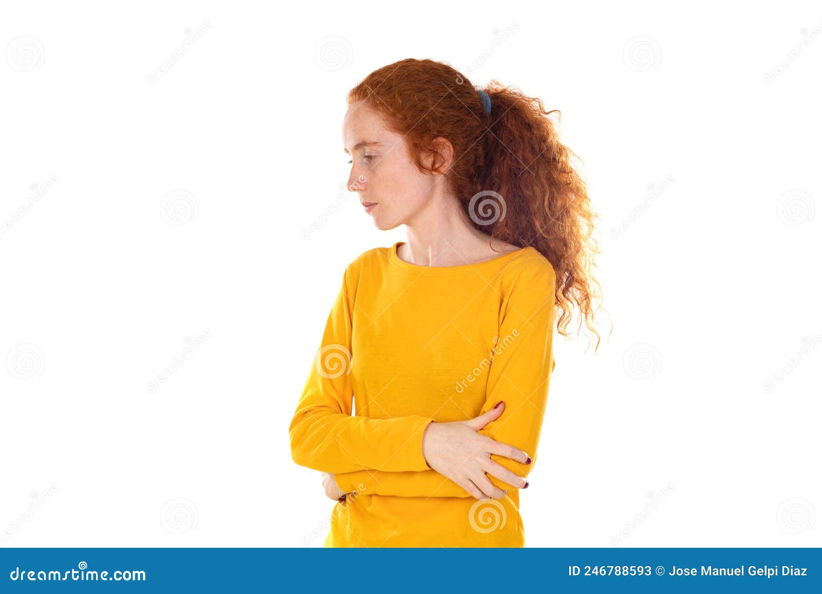 Sad red-haired girl stock image. Image of girl, curly - 246788593