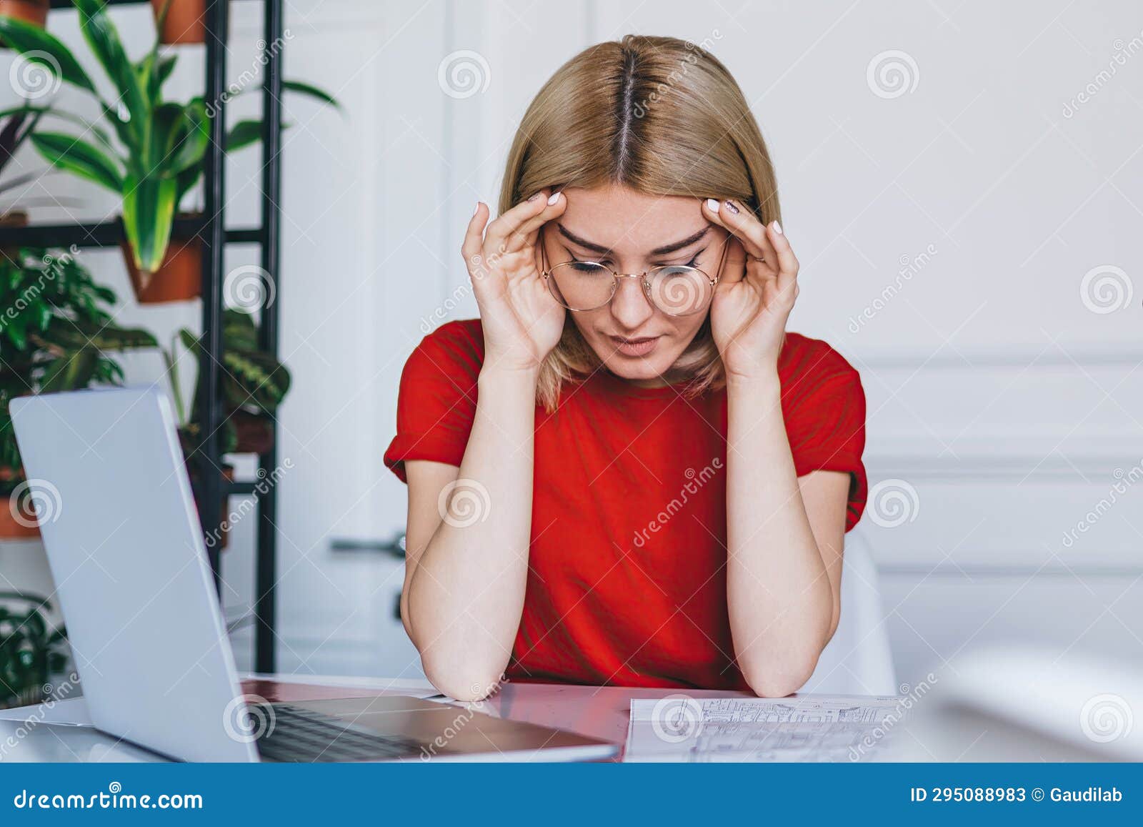 Sad Remote Worker Creating Project with Colleague Stock Image - Image ...