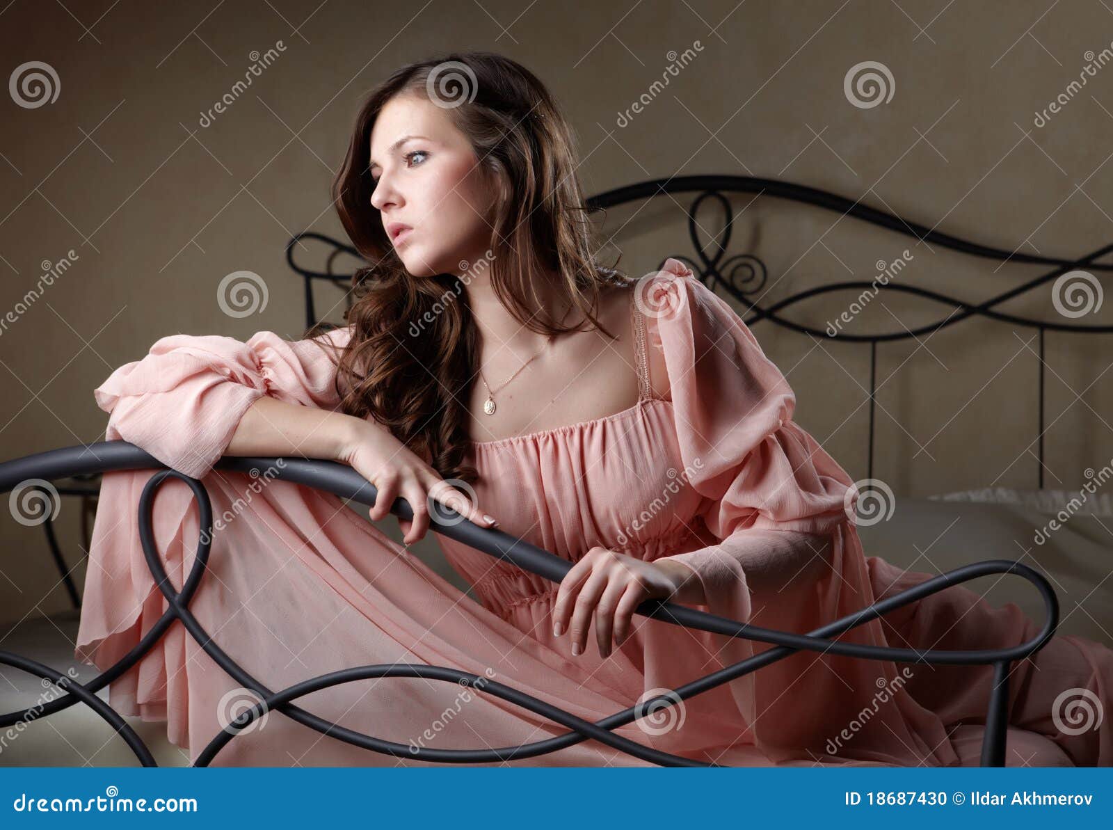 So sad in an retro dress stock photo. Image of body, indoors - 18687430