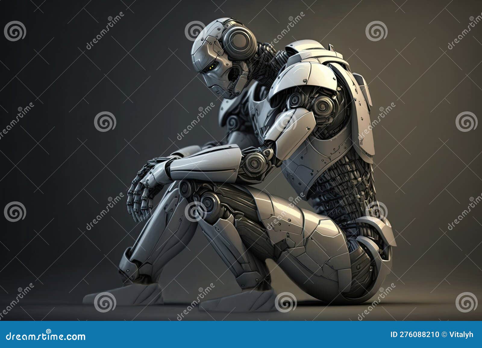 The Sad Robot is Seated, Conveying the Concept of Artificial ...