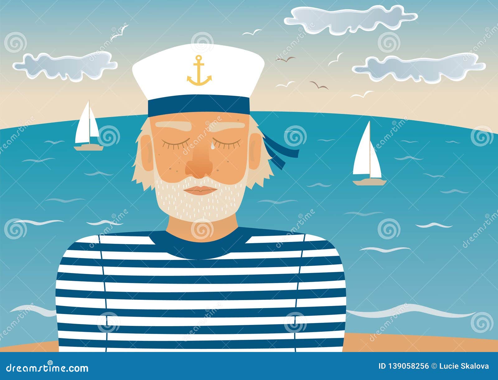 Crying Sad Sailor Face Doodle Funky Playful Illustration Cartoon Vector ...