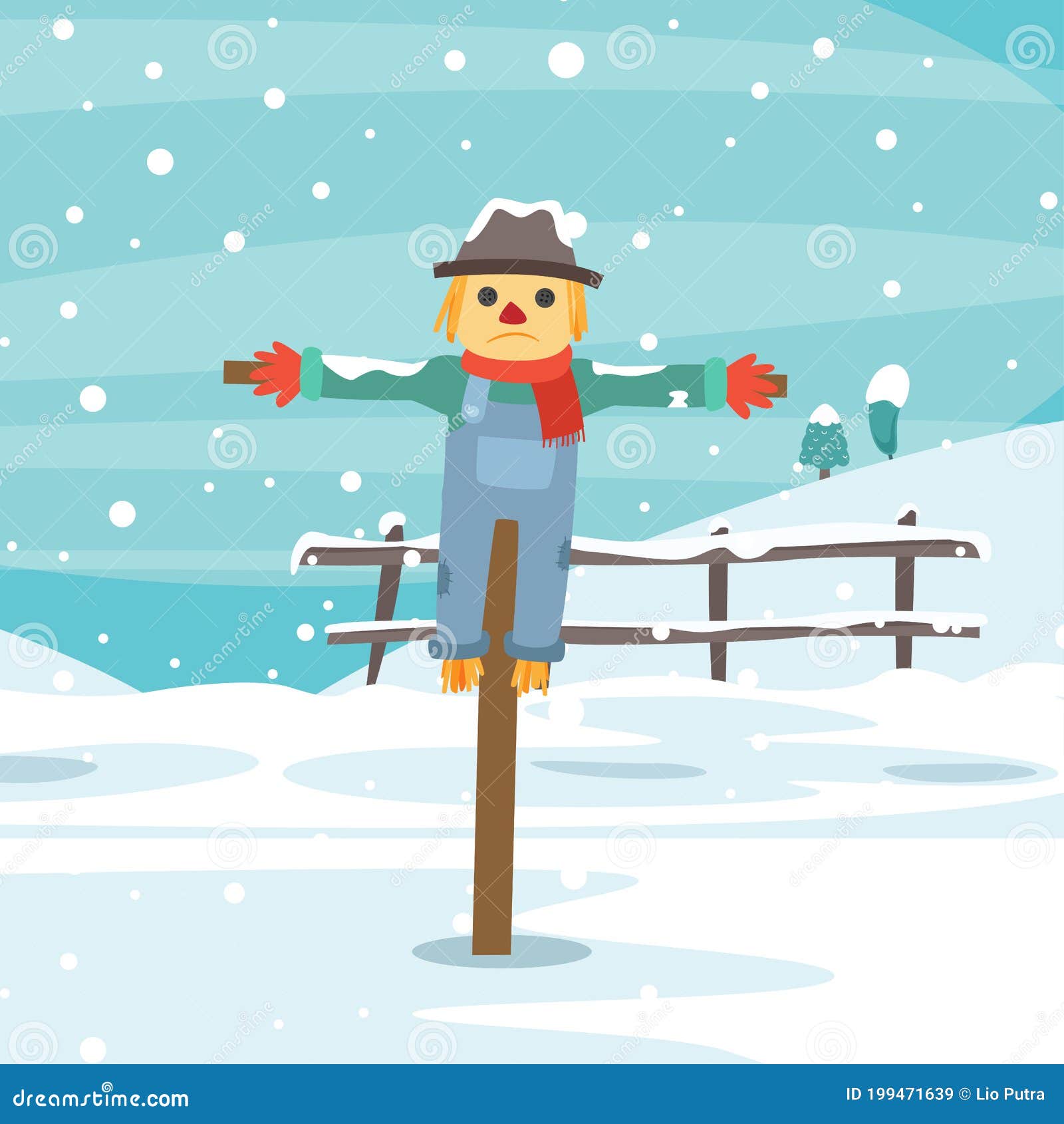 Sad Scarecrow Character in the Middle of Winter Stock Vector ...