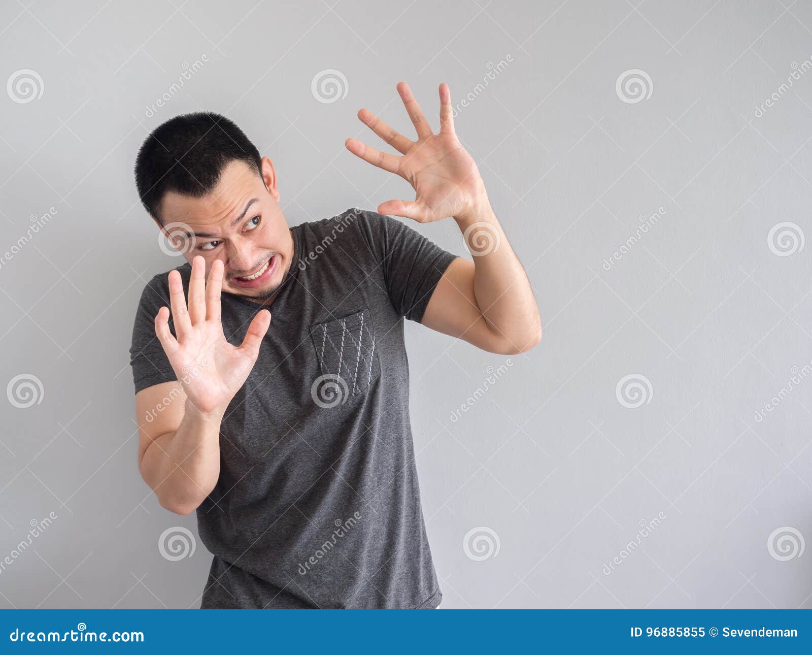 Sad and Scared Asian Man in Black T-shirt. Stock Image - Image of ...