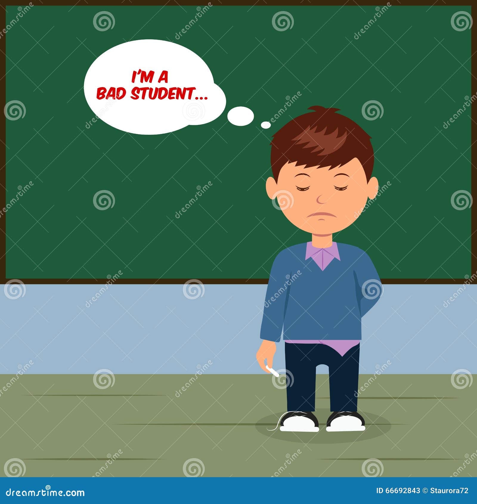 Sad Schoolboy at the Blackboard. Concept Design Bad Student Stock ...