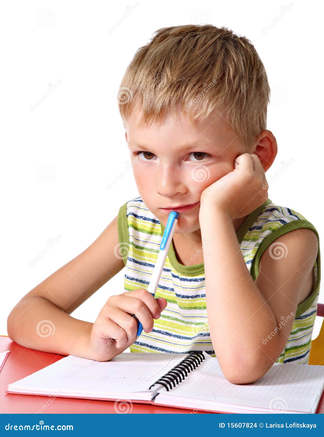 Sad Schoolboy Doing Homework Stock Photo - Image of sitting, sadness ...