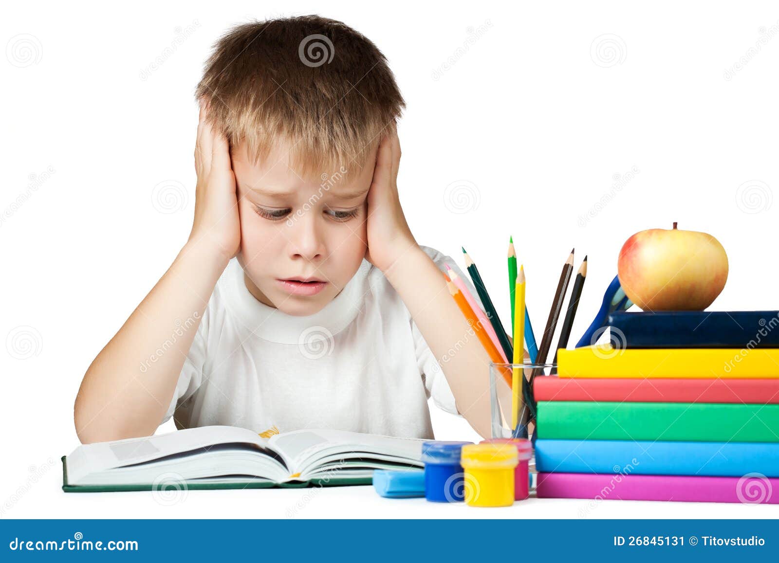 Sad Schoolboy Doing is Homework Stock Image - Image of homework ...