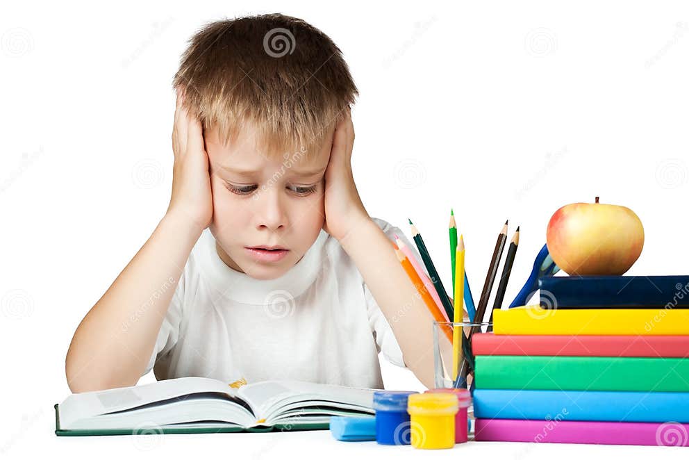 Sad Schoolboy Doing is Homework Stock Image - Image of homework ...