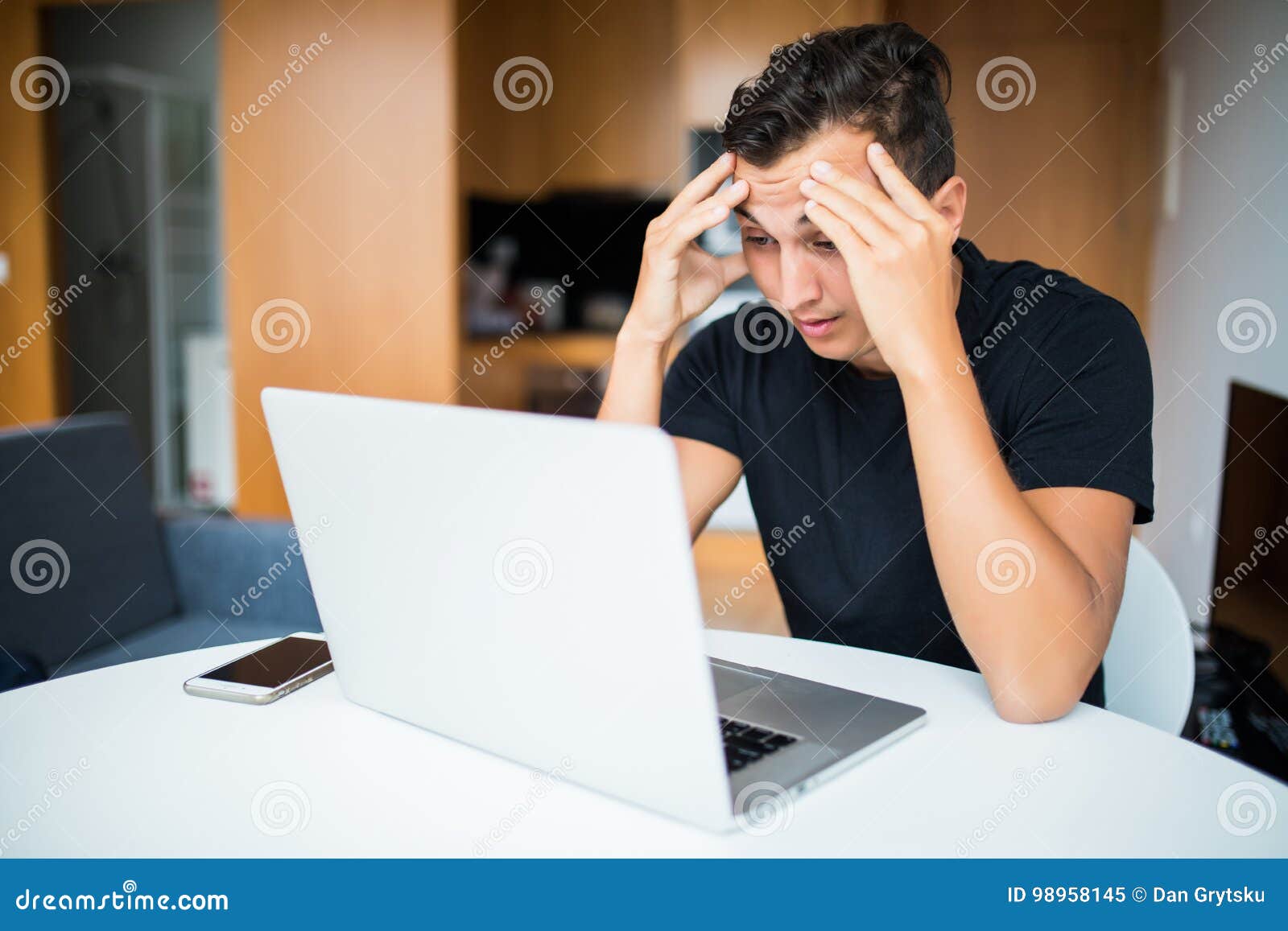 Sad Self Employed Businessman Working from Home on Laptop Stock Image ...