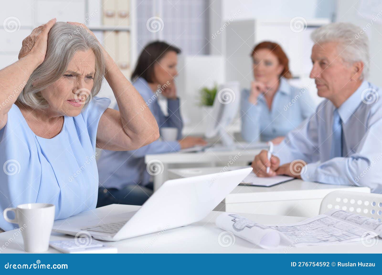 Sad Senior Business Woman Working in Light Office Stock Photo - Image ...
