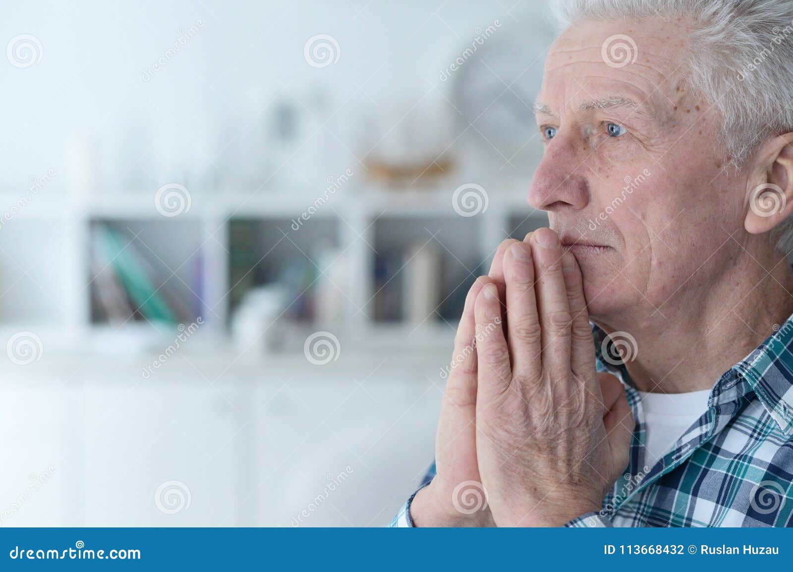 Sad Senior Man at Home Praying Stock Photo - Image of elder, face ...