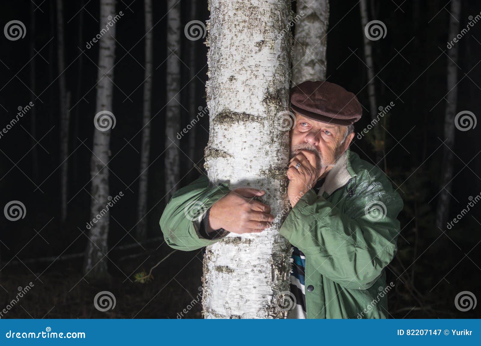 Sad Senior Man Lost in Birch Forest Stock Image - Image of embrace ...