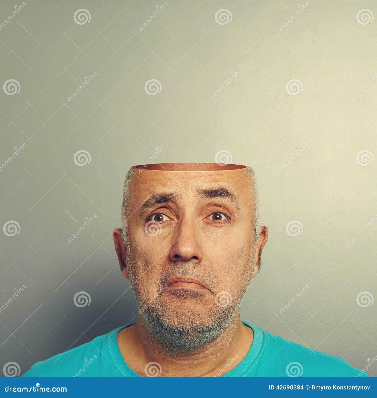 Sad Senior Man with Open Head Stock Photo - Image of mature, brain ...