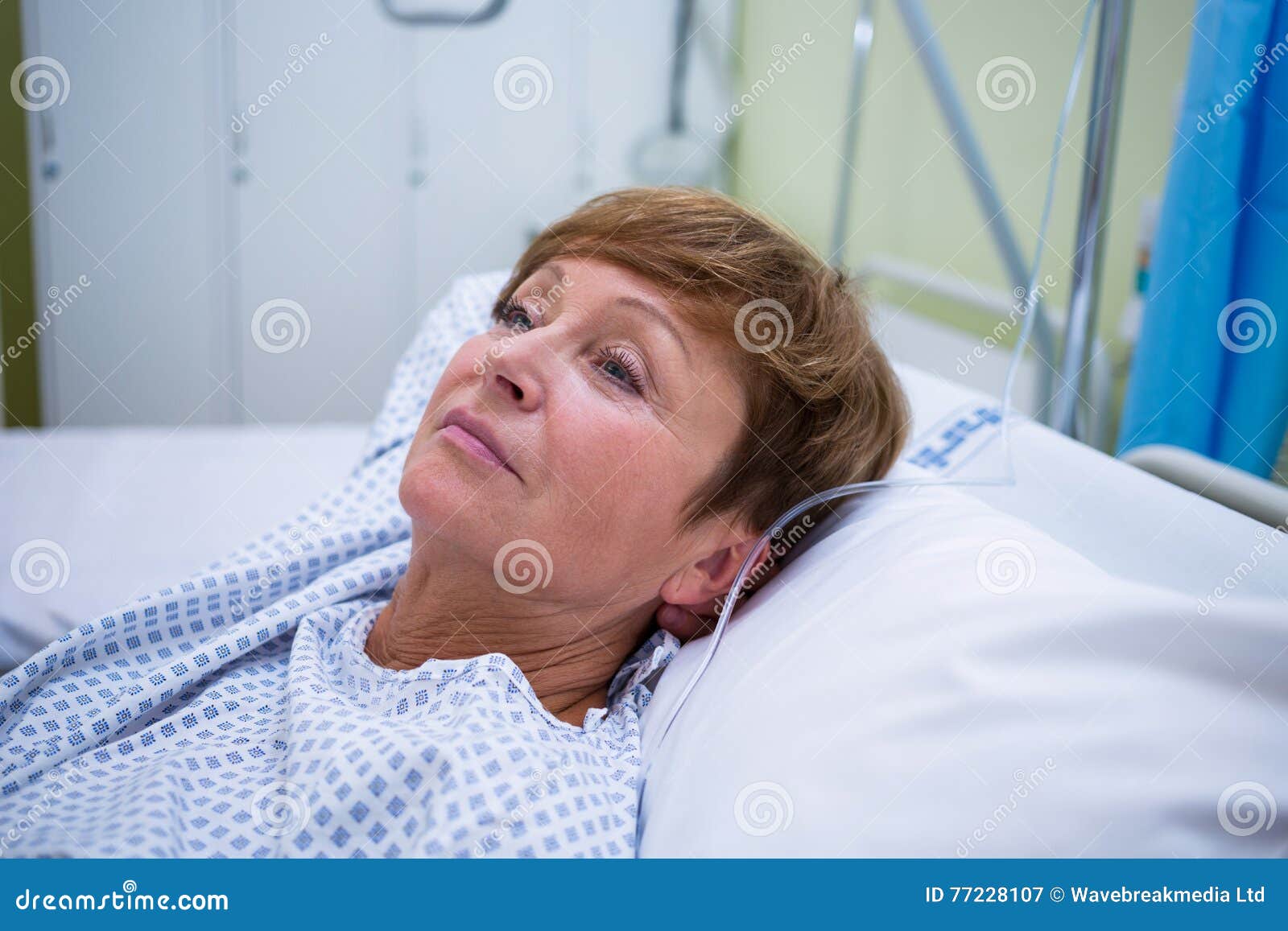 Sad Senior Patient Lying on a Bed Stock Image - Image of relaxing ...