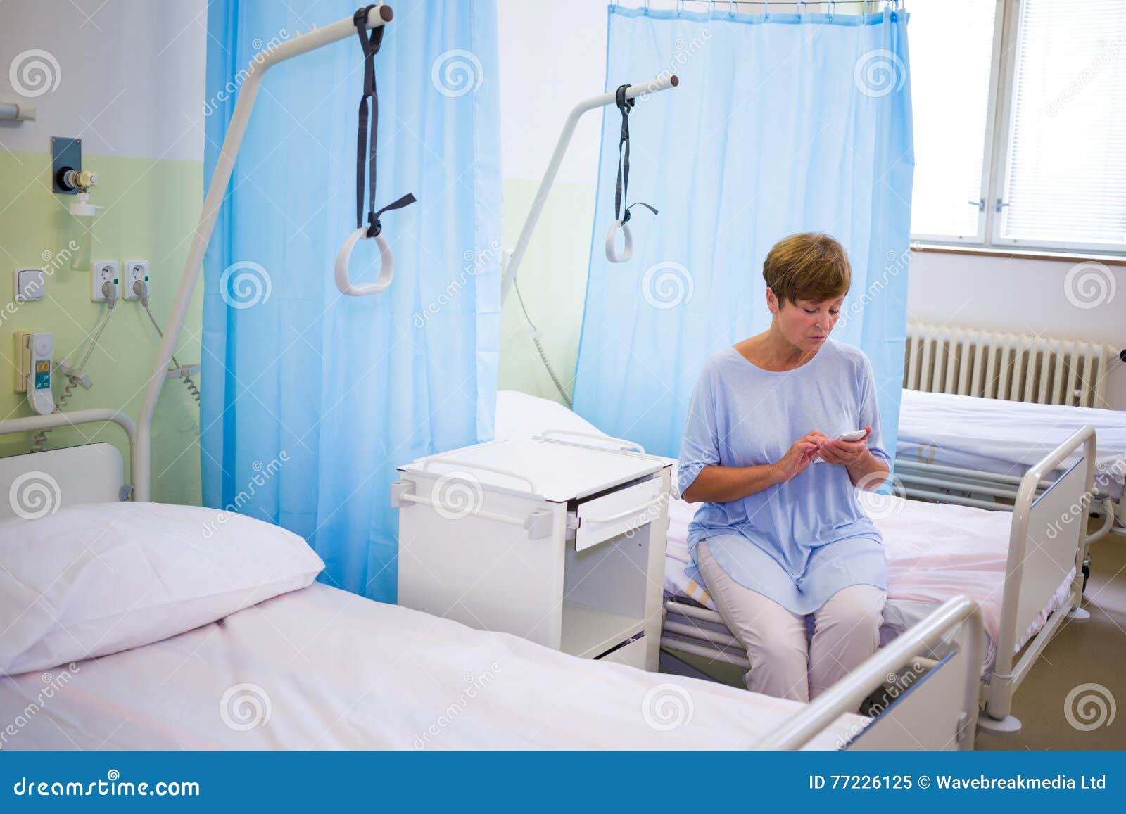 Sad Senior Patient Using Mobile Phone Stock Image - Image of pain ...