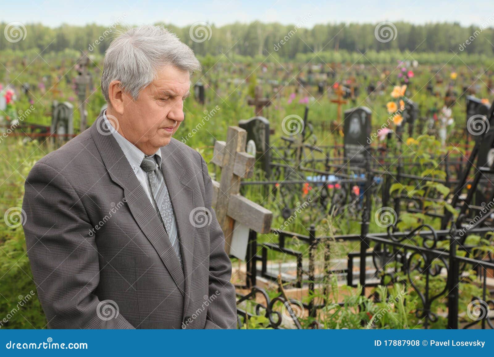 Sad Senior Standing on Cemetery Stock Photo - Image of season, hair ...