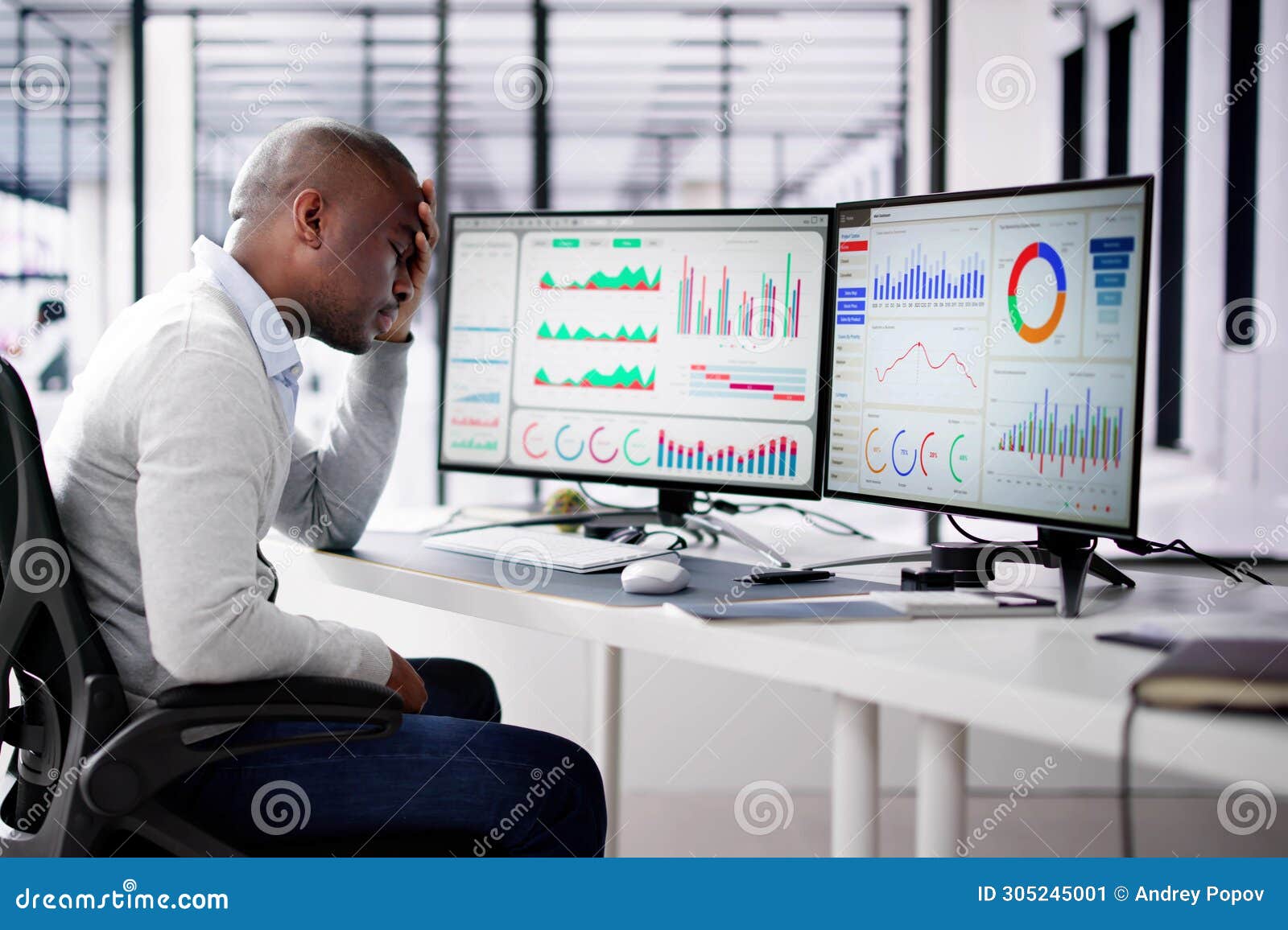 Sad and Shocked KPI Data Analyst Looking Stock Image - Image of office ...