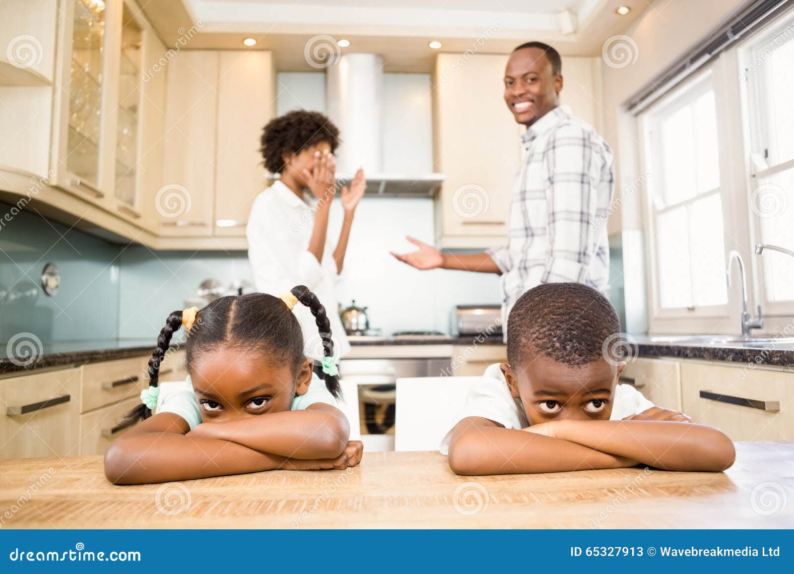 Sad Siblings Against Parents Arguing Stock Image - Image of depression ...