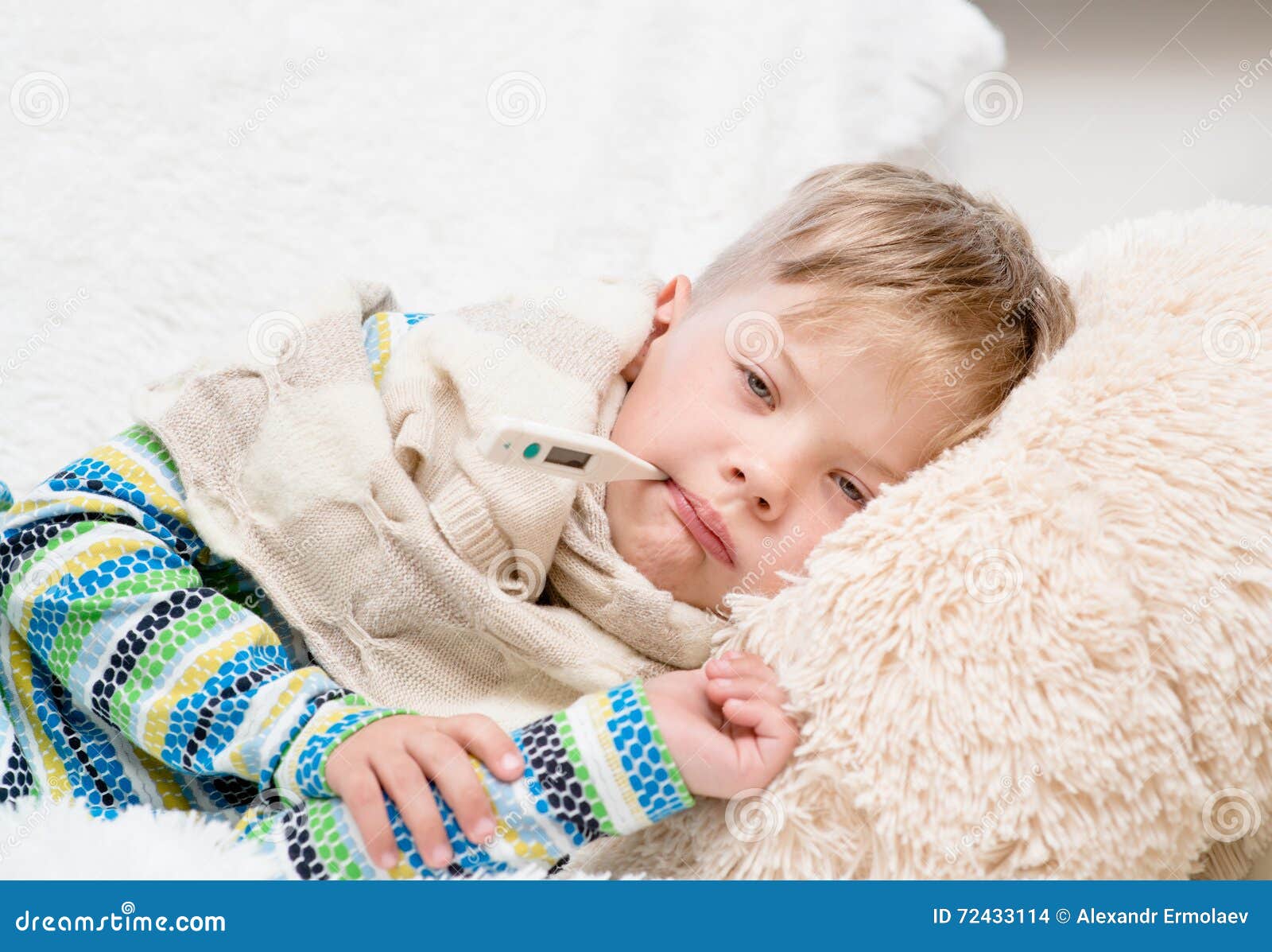Sad Sick Boy With Thermometer Laying In Bed Royalty-Free Stock Image ... Sad Sick Boy With Thermometer Laying In Bed Royalty-Free Stock Image ...