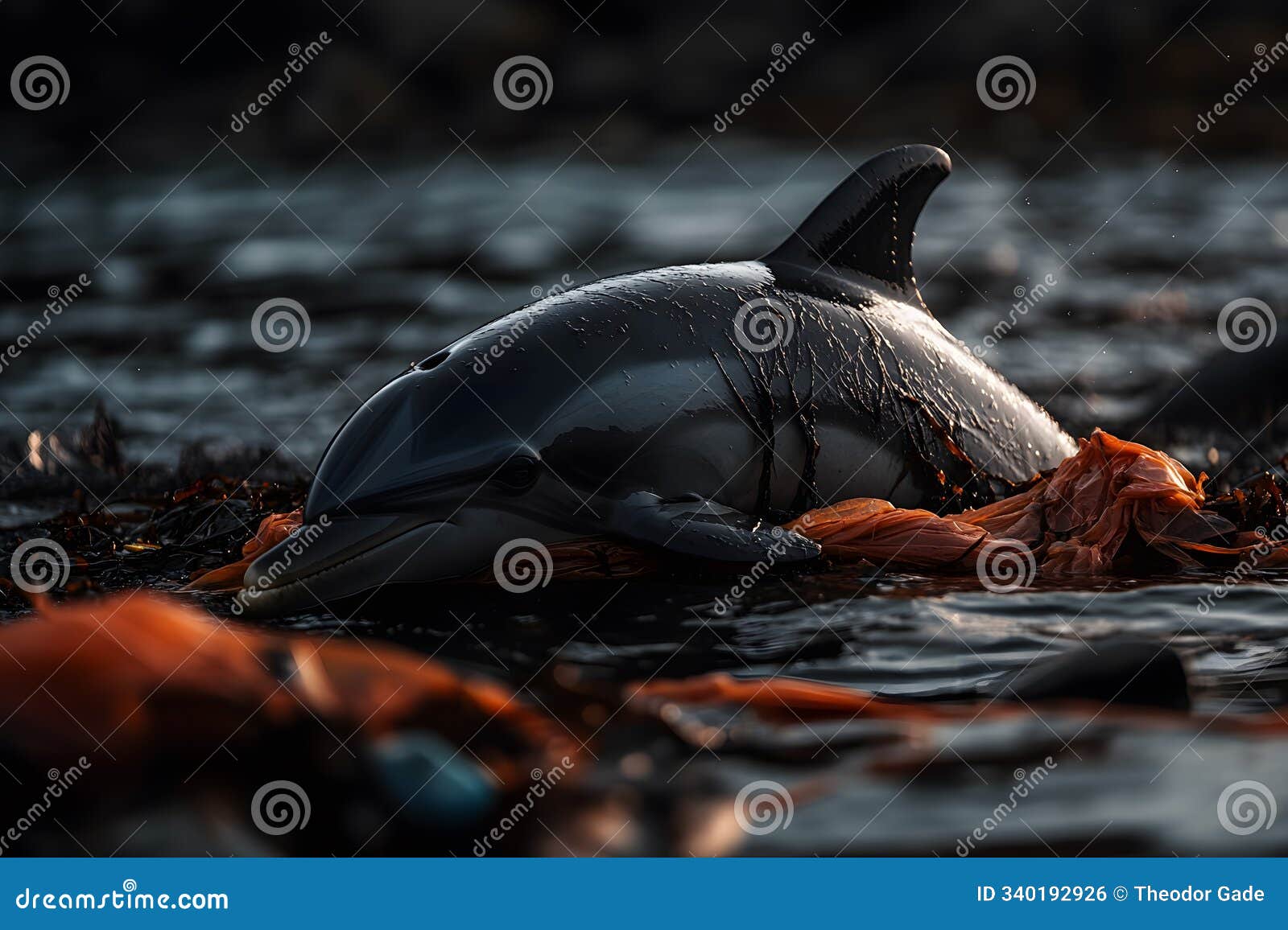 A Sad Sight of a Dolphin Entangled in Plastic Waste. Stock Photo ...