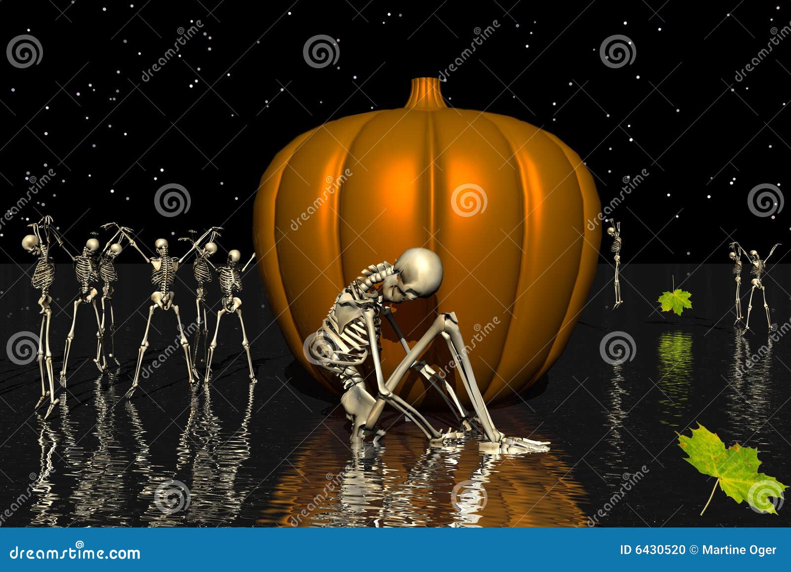 Sad skeleton with pumpkin stock illustration. Illustration of scary ...