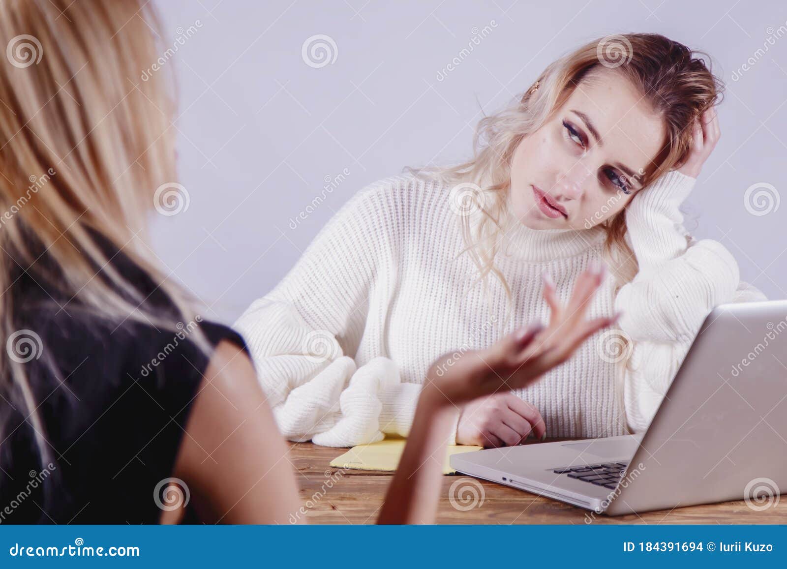 Sad and Skeptical Female Boss Interviewing Female Candidate for Job ...