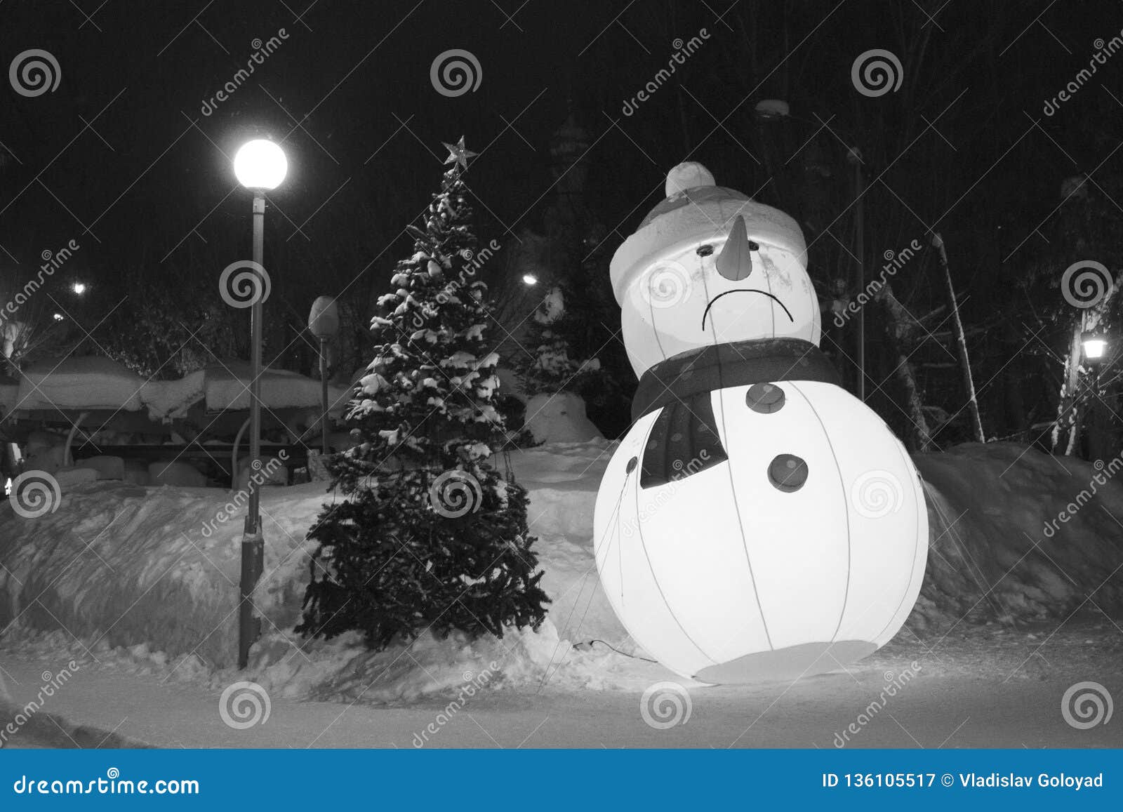 Sad Snowman with a Christmas Tree Stock Image - Image of season ...
