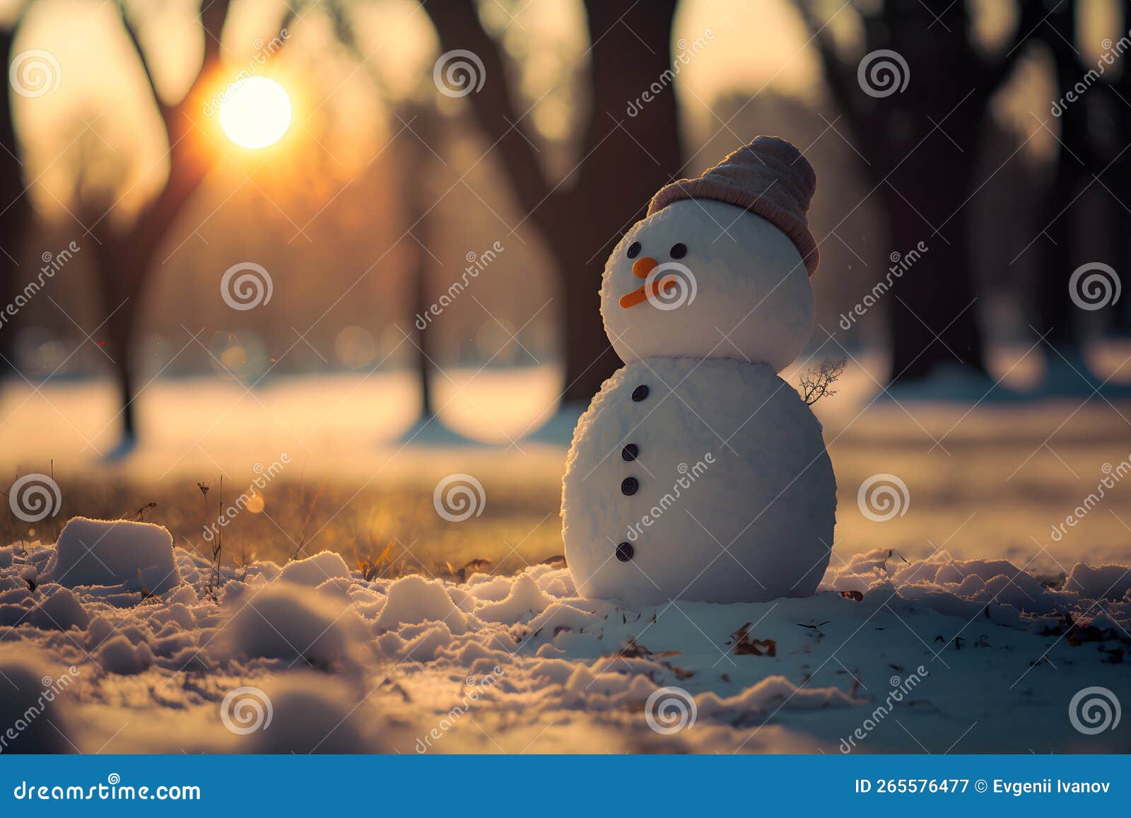 Sad Snowman Melts in Park with Arrival of Spring. Snowman in the Rays ...