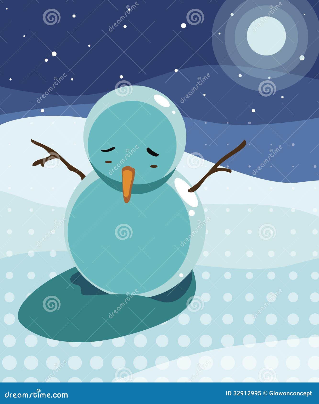 Sad Snowman Under the Moon Light Stock Illustration - Illustration of ...