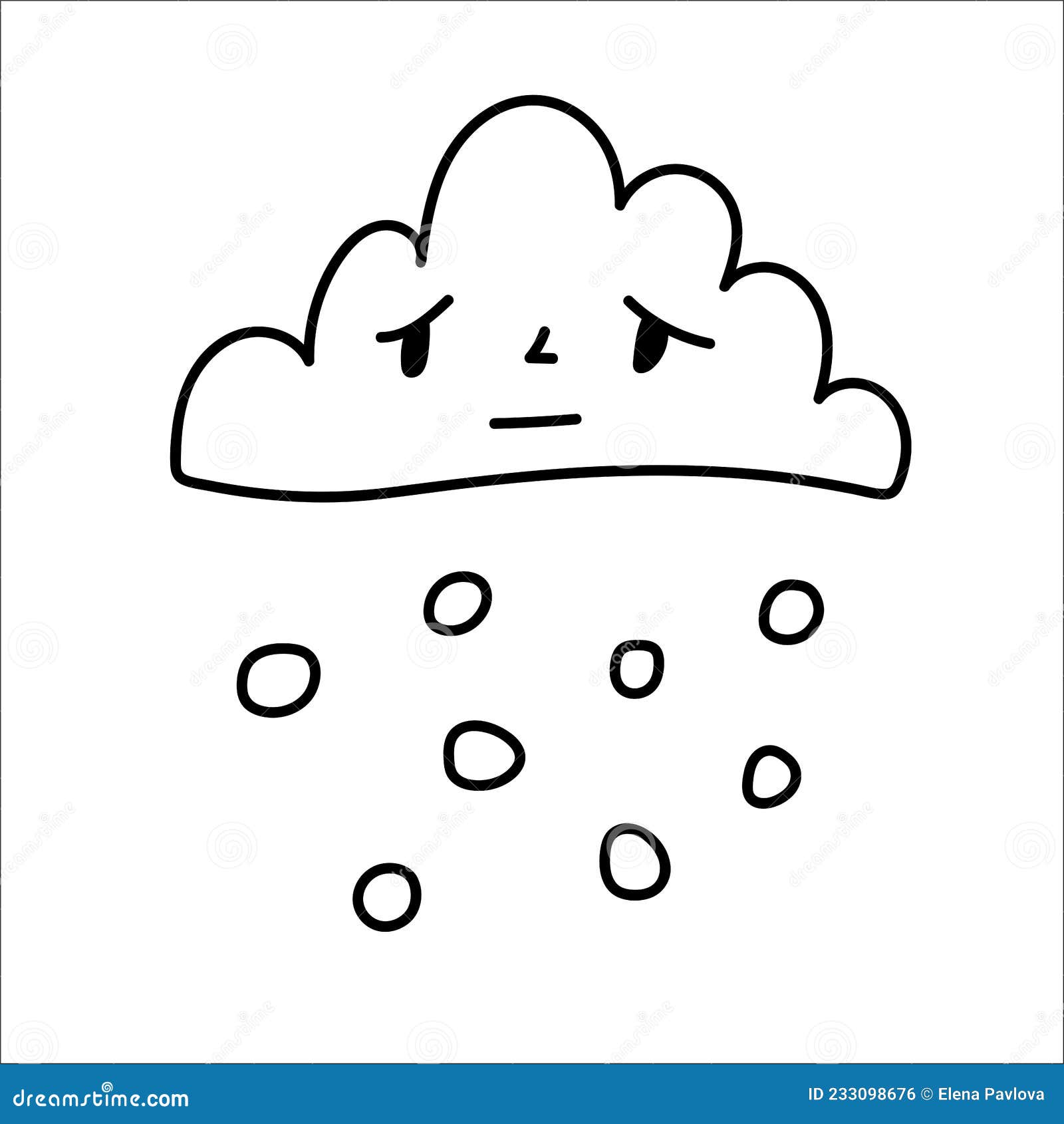 Sad Snowy Cloud Doodle Vector Illustration. Hand Drawing Snow Cloud ...
