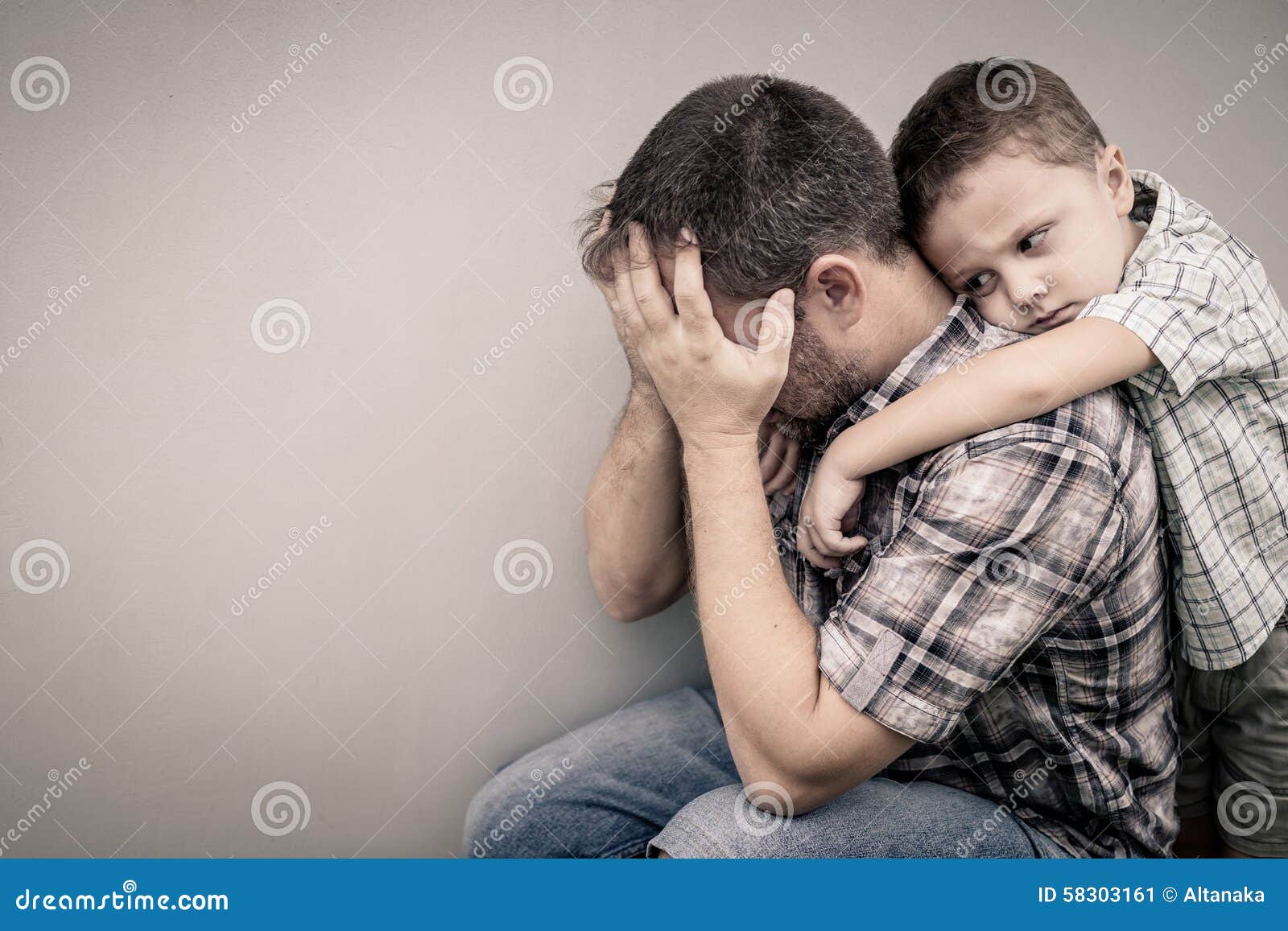 Sad Son Hugging His Dad Stock Image Image Of Fear Face 58303161