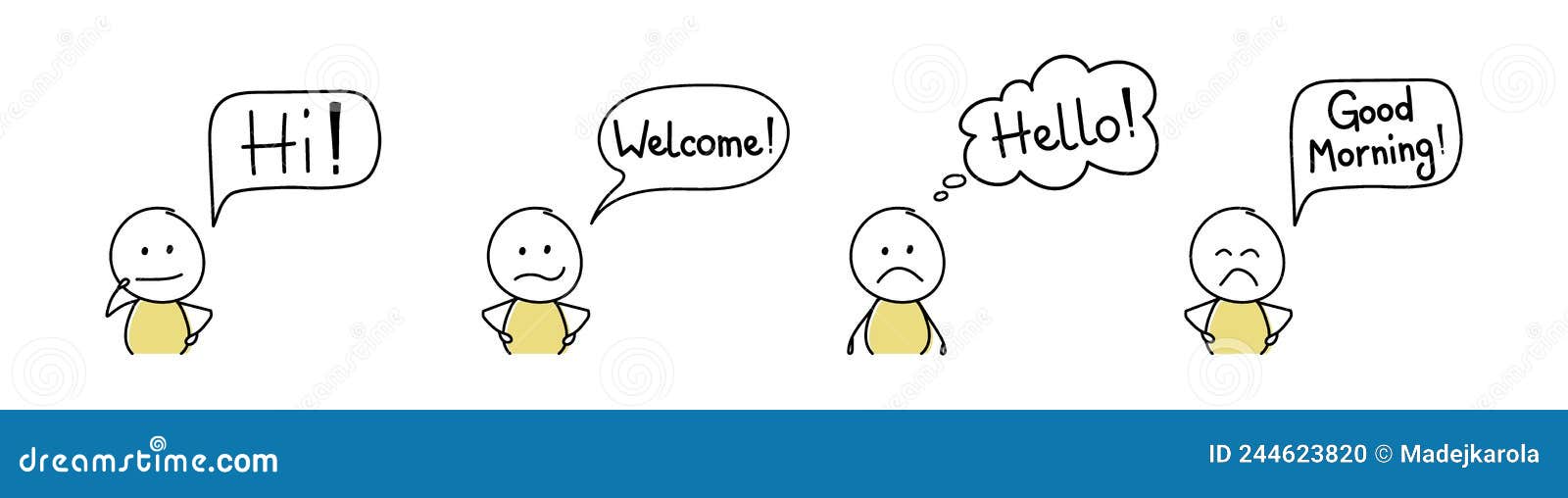 Sad Stickman with Speech Bubble - Welcome, Hello, Hi, Good Morning ...