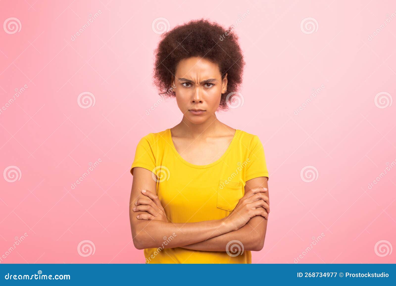 Strict Angry Millennial Multiethnic Woman In Casual Making Stop Sign
