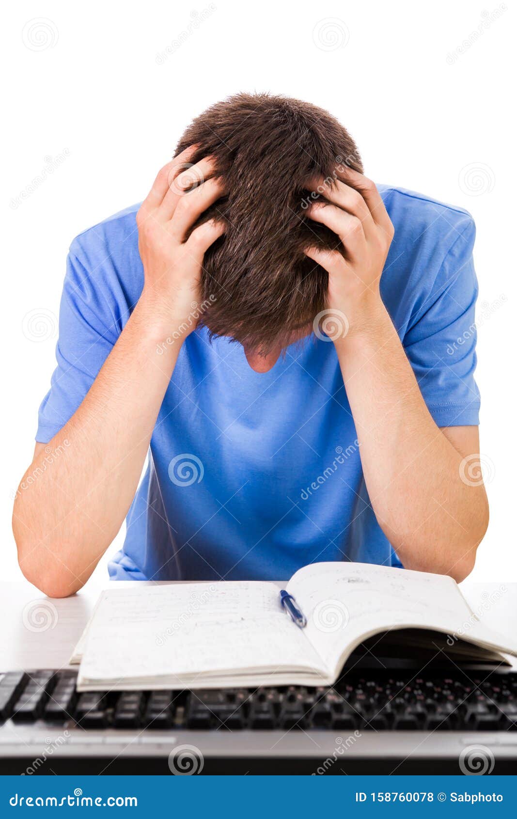 Sad Student with a Book stock photo. Image of desk, confused - 158760078