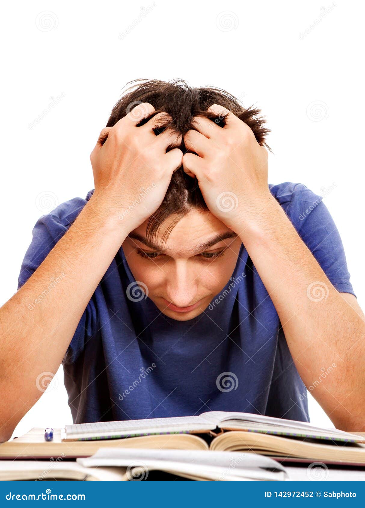 Sad Student with a Books stock photo. Image of isolated - 142972452