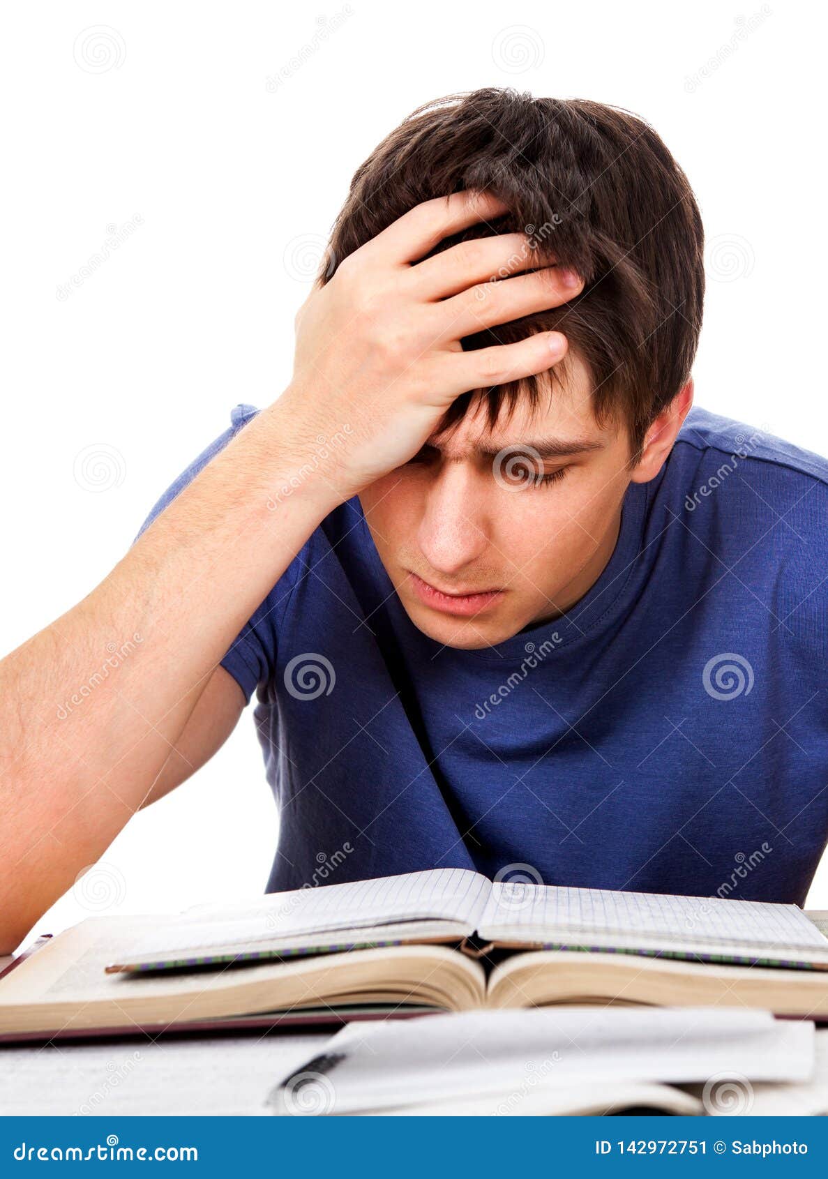 Sad Student with a Books stock image. Image of anxiety - 142972751