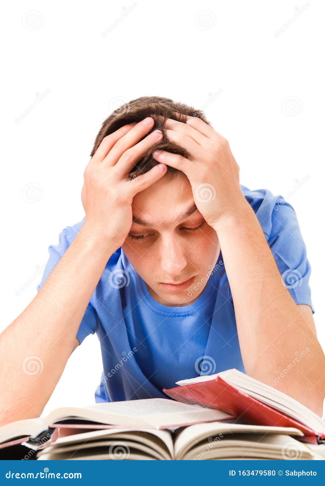 Sad Student with a Books stock photo. Image of sadness - 163479580
