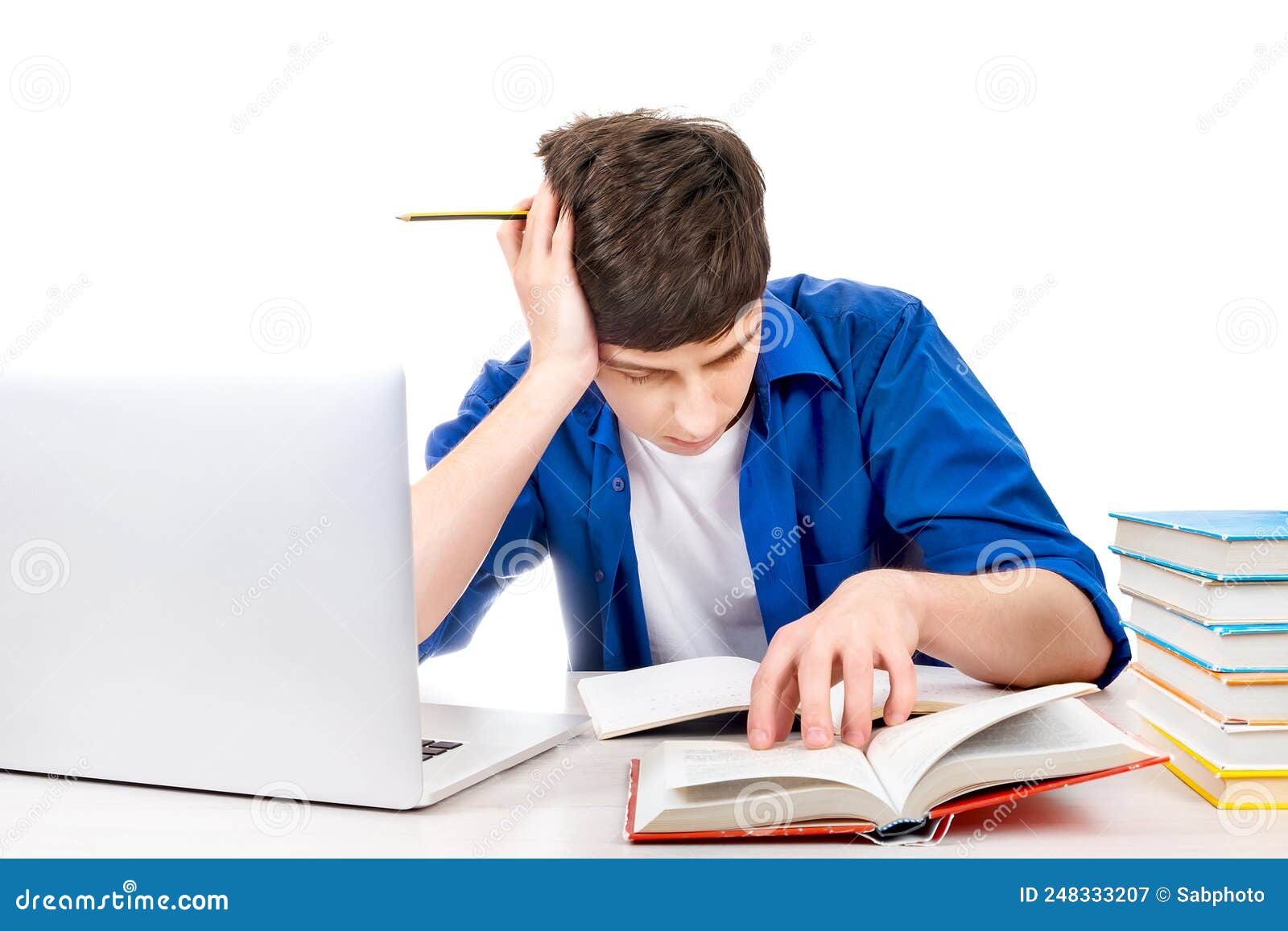 Sad Student with a Books stock image. Image of depression - 248333207