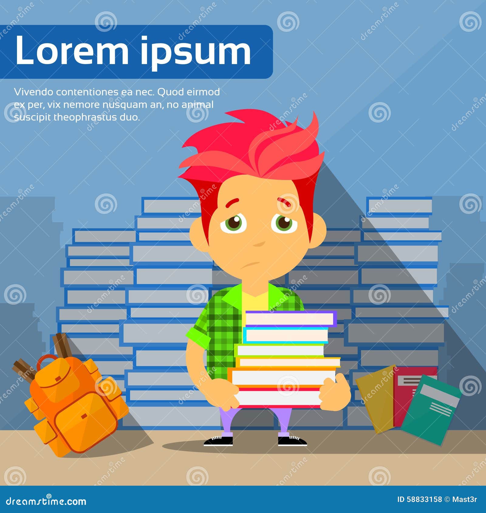 Sad Student Cartoon Guy Study Problem Hold Pile Stock Vector ...