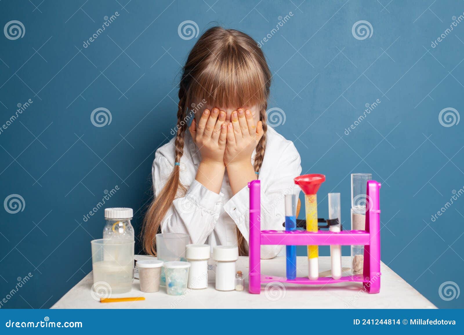 Sad Student Child with Science Experiment Stock Photo - Image of little ...
