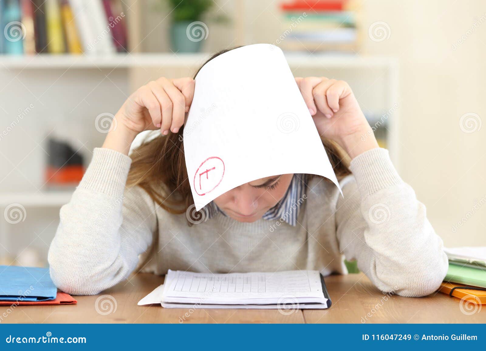 Sad Student with a Failed Exam at Home Stock Image - Image of girl ...