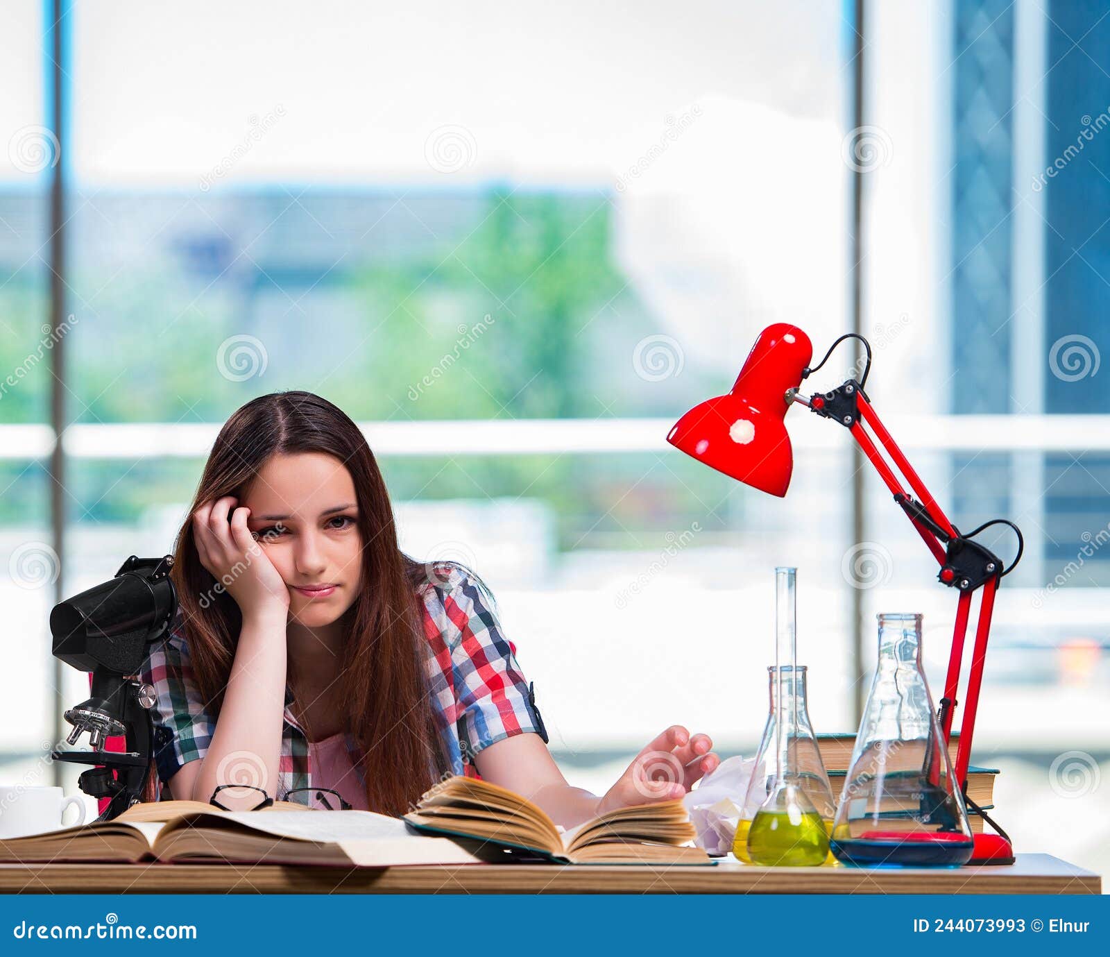 Sad Student Preparing for Chemistry Exams Stock Image - Image of girl ...