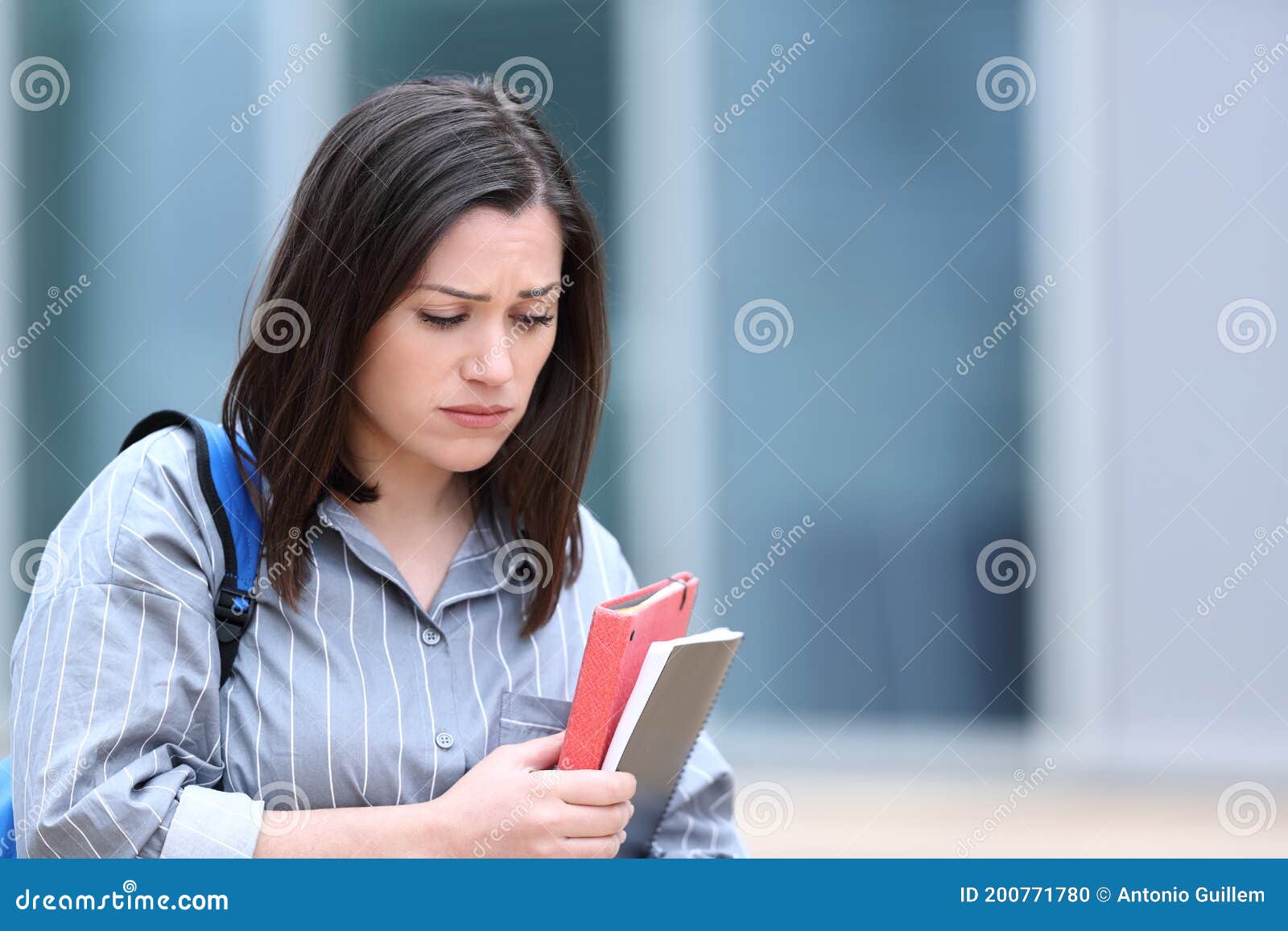 Sad Student Walking Alone in a Campus Stock Photo - Image of exam ...