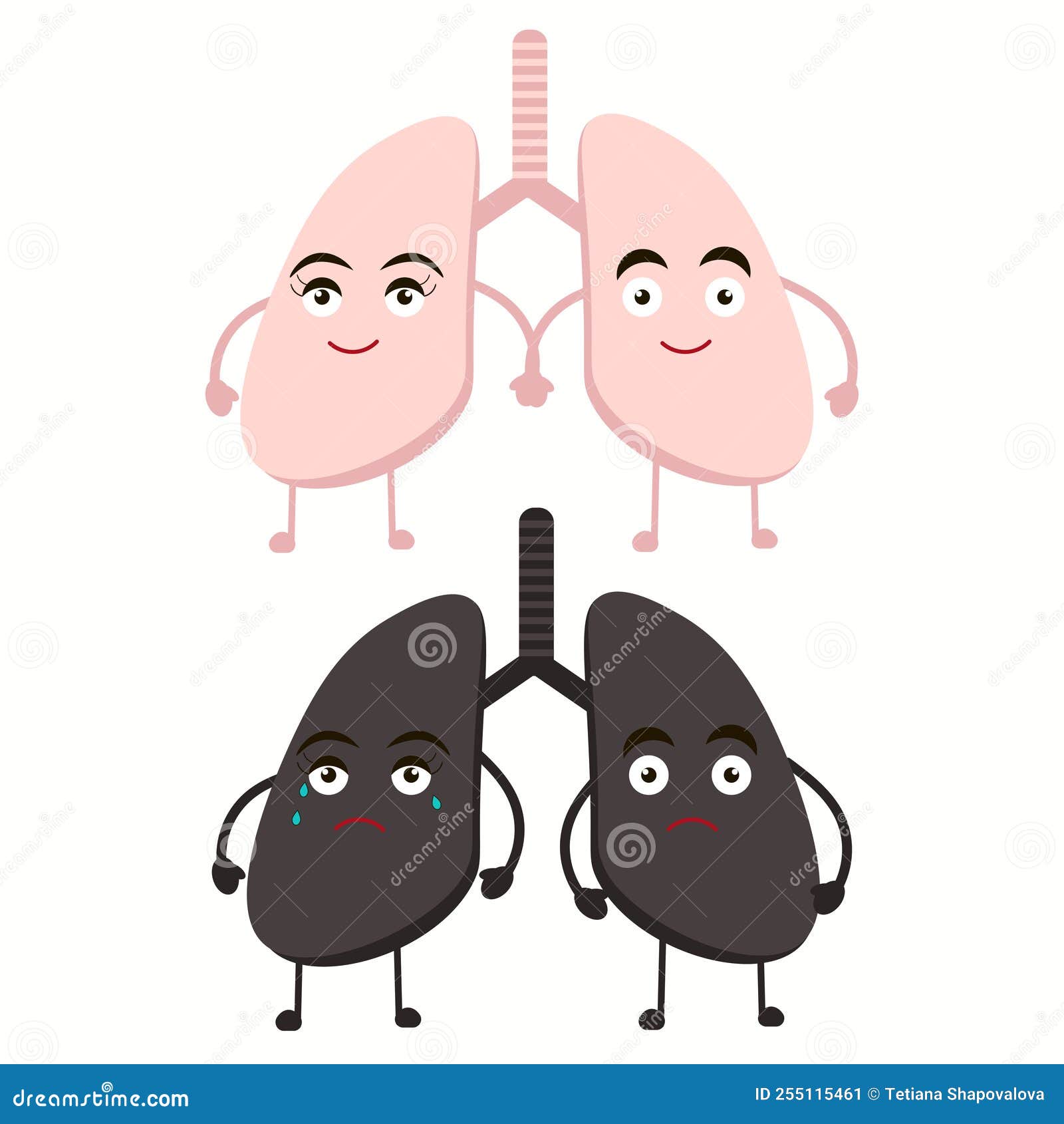 Sad Suffering Sick Cute and Healthy Happy Lungs Stock Illustration ...