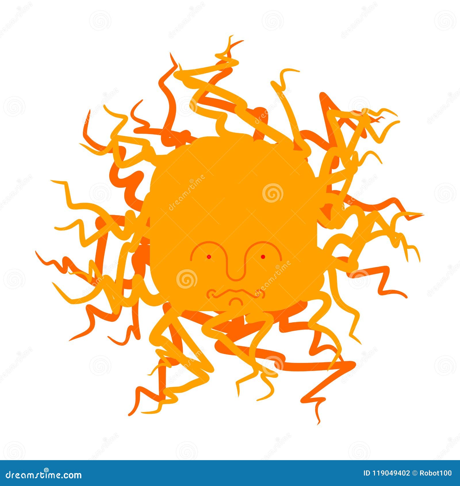 Sad Sun Isolated. Ugly Sun Vector Illustration. Stock Vector ...