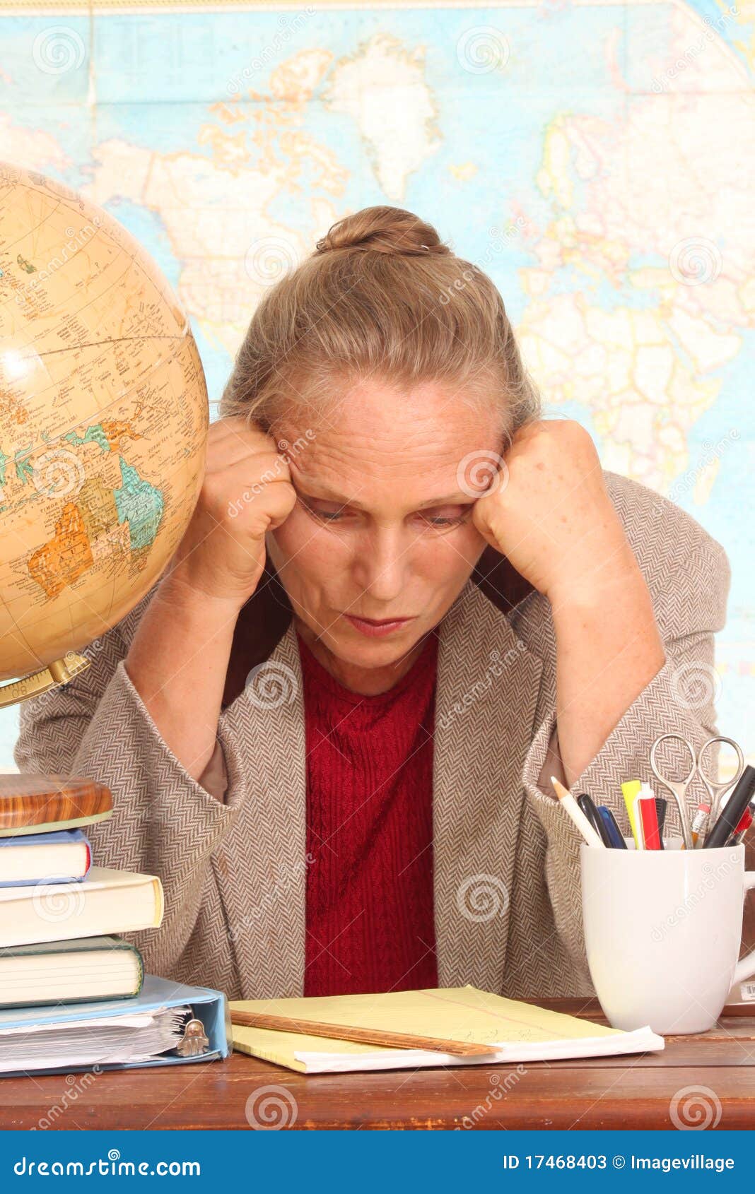 Sad teacher stock image. Image of office, notebook, headache - 17468403